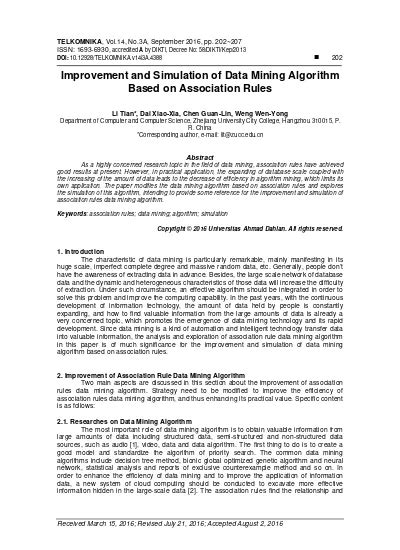 Improvement And Simulation Of Data Mining Algorithm Based On