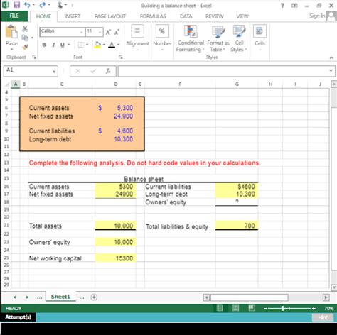 Solved X Building A Balance Sheet Excel FORMULAS DATA Chegg Com
