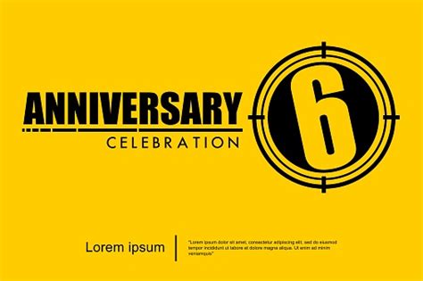 창립 6 주년 기념 엠블럼 노란색 배경에 대상 십자선으로 격리 된 검은 기념일 로고 웹 전단지 포스터 인사말 카드에 대 한 벡터 일러스트 레이 션 템플릿 디자인 6에 대한