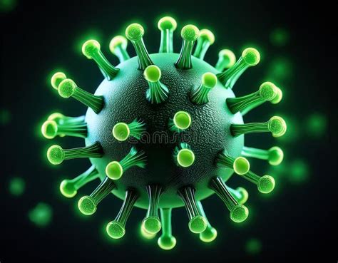 Close Up View Of A Glowing Green Virus Molecule Stock Illustration