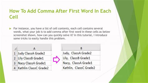 Excel How To Add Comma After First Word In Each Cell Youtube