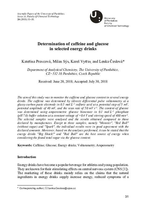 Pdf Determination Of Caffeine And Glucose In Selected Energy Drinks