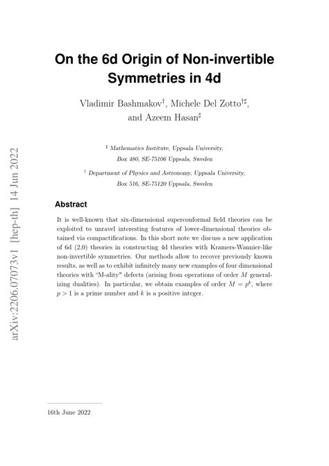 Pdf On The 6d Origin Of Non Invertible Symmetries In 4d