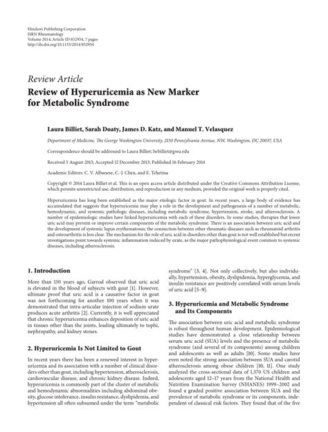 Pdf Review Of Hyperuricemia As New Marker For Metabolic Syndrome