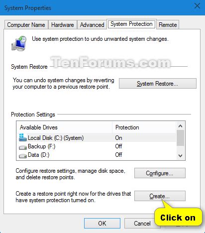 Create System Restore Point In Windows 10 Tutorials