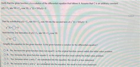 Solved Verify That The Given Function Y ﻿is A Solution Of