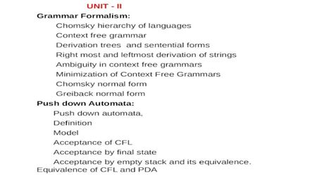 Pptx Unit Ii Grammar Formalism Chomsky Hierarchy Of Languages Context Free Grammar
