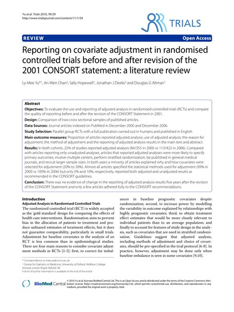 Pdf Reporting On Covariate Adjustment In Randomised Controlled Trials