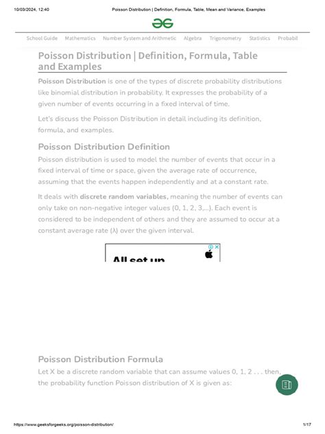 Poisson Distribution Definition Formula Table Mean And Variance