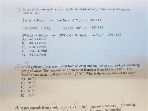 Solved Given The Following Data Calculate The Standard Chegg