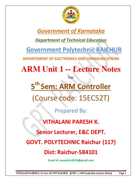 Arm Unit 1 Lecture Notes Pdf Arm Architecture Embedded System