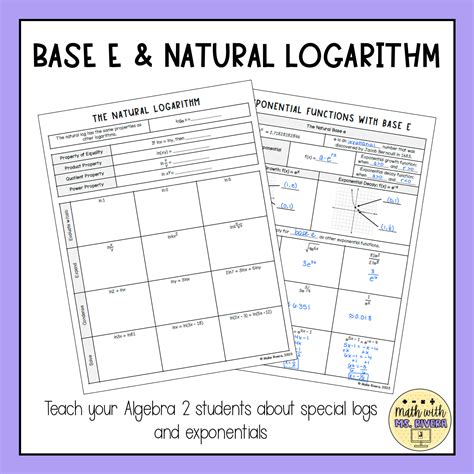 Base E Natural Logarithm Guided Notes For Algebra Made By Teachers