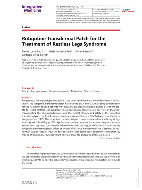 Pdf Rotigotine Transdermal Patch For The Treatment Of Restless Legs Syndrome