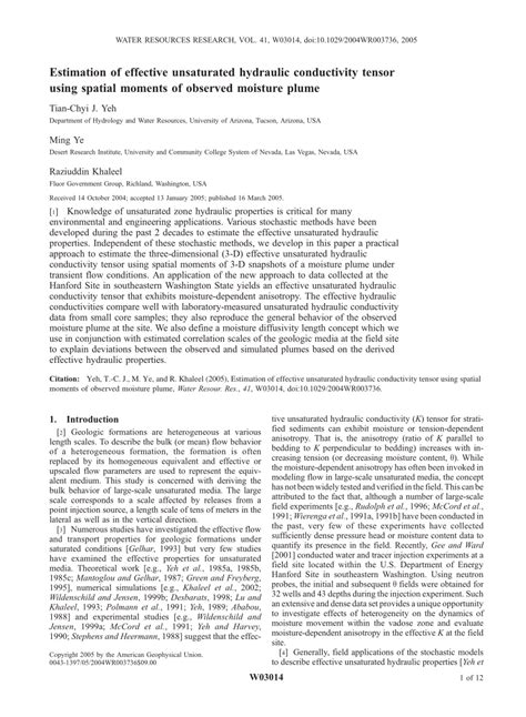 Pdf Estimation Of Effective Unsaturated Hydraulic Conductivity Tensor