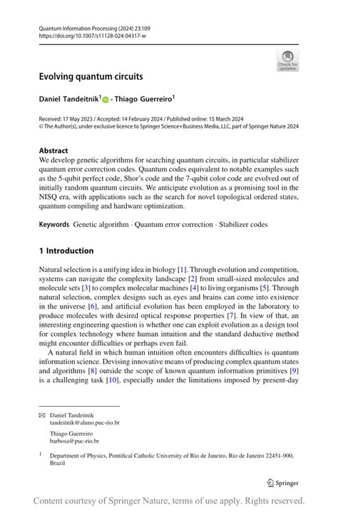 Evolving Quantum Circuits Request Pdf