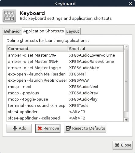 Xfce Xfce Settings Keyboard Xfce Docs