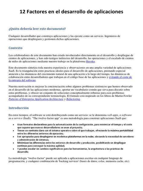 12 Factores En El Desarrollo De Aplicaciones Pdf Proceso