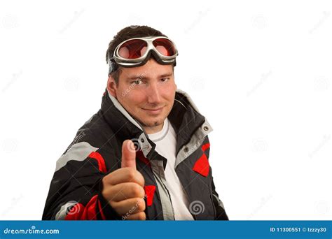 Normal Man In Ski Goggles And Ski Jacket Stock Image Image Of