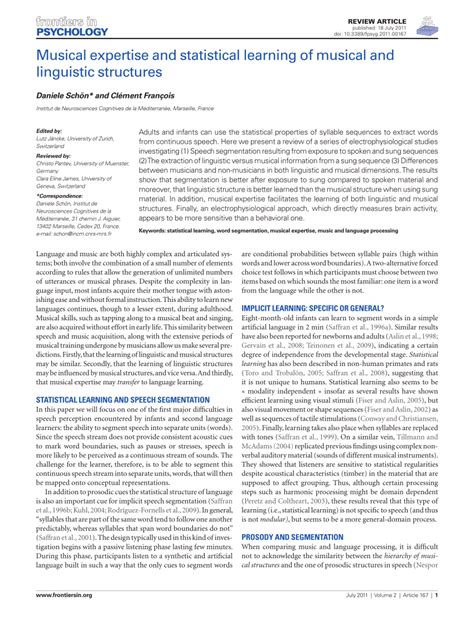 Pdf Musical Expertise And Statistical Learning Of Musical And Linguistic Structures