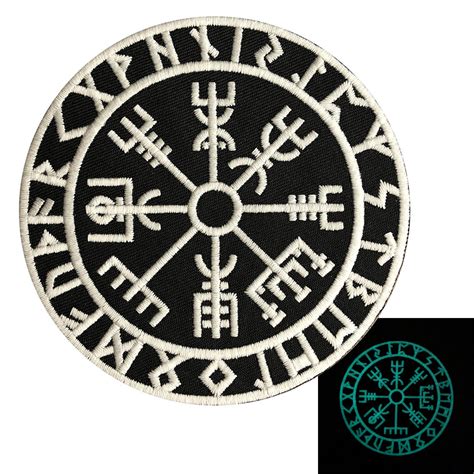 Viking Compass Vegvisir Patch Embroidered Hook Glow In The Dark