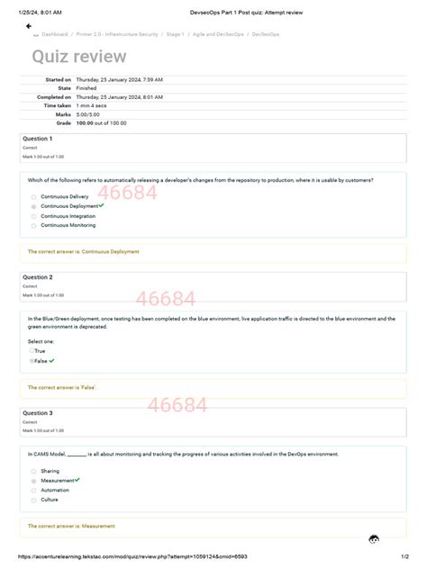 Devsecops Part 1 Post Quiz Attempt Review Pdf Software Industry