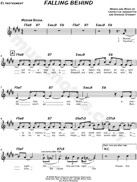 Signature Score Falling Behind Laufey Sheet Music Leadsheet In E