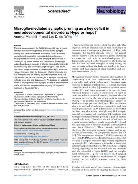 2023 Microglia Mediated Synaptic Pruning As A Key Deficit In