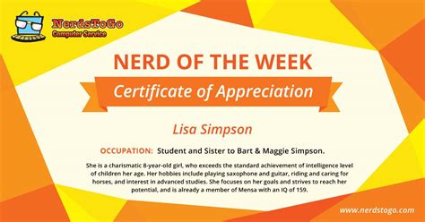 Nerdstogo Our Nerd Of The Week Certificate Of