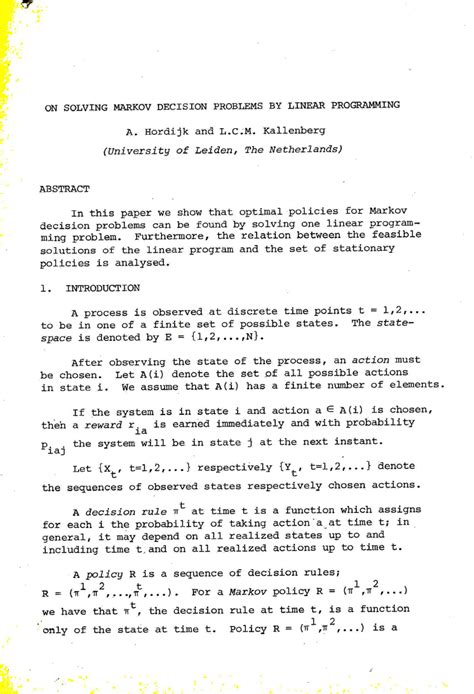 Pdf Linear Programming And Finite Markovian Control Problems
