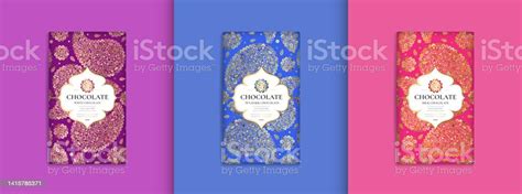 추상적인 스타일의 초콜릿 바 포장 디자인의 다채로운 세트 장식 요소와 벡터 고급 템플릿 배경 과 벽지에 사용할 수 있습니다 음식과 음료 패키지 유형에 적합합니다 0명에 대한
