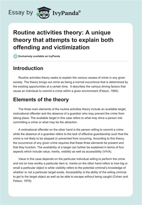 Routine Activities Theory A Unique Theory That Attempts To Explain Both Offending And