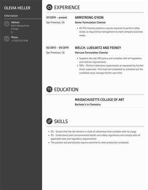 Formulation Chemist Resume Samples Velvet Jobs