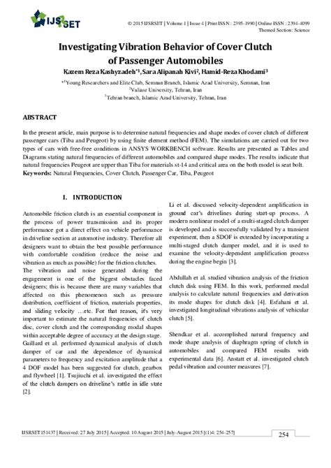 Pdf Investigating Vibration Behavior Of Cover Clutch Of Passenger Automobiles