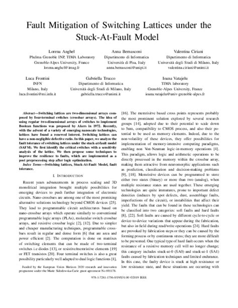Pdf Fault Mitigation Of Switching Lattices Under The Stuck At Fault Model