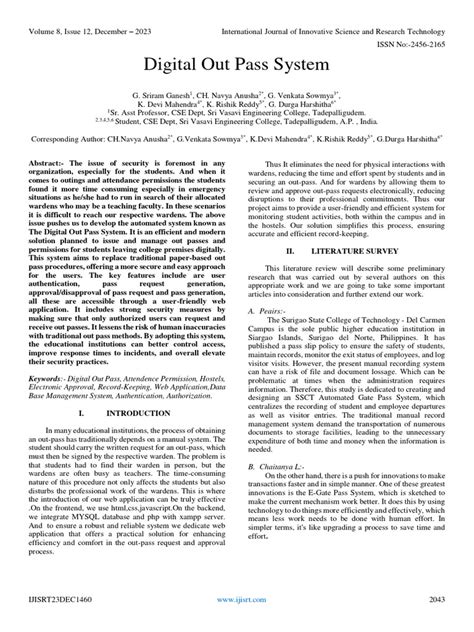 Digital Out Pass System Pdf Databases Security