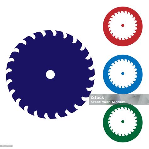 파란색 원형 톱 흰색 배경에 고립 된 블레이드 아이콘 보았다 바퀴 원 버튼의 색상 아이콘을 설정 합니다 벡터 일러스트 Rotary International에 대한 스톡 벡터