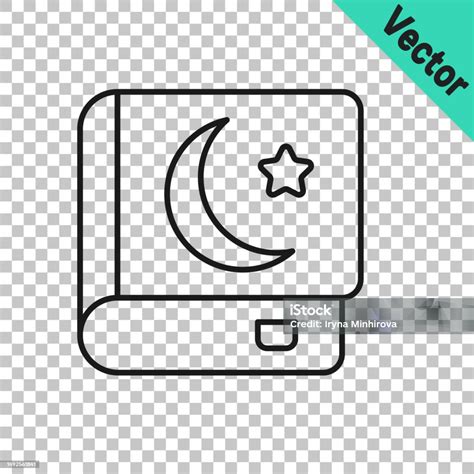 검은 선 투명한 배경에 분리된 코란 아이콘의 거룩한 책 무슬림 휴일 이드 무바라크 이드 알 피트르 라마단 카림 벡터 0명에 대한 스톡 벡터 아트 및 기타 이미지 Istock