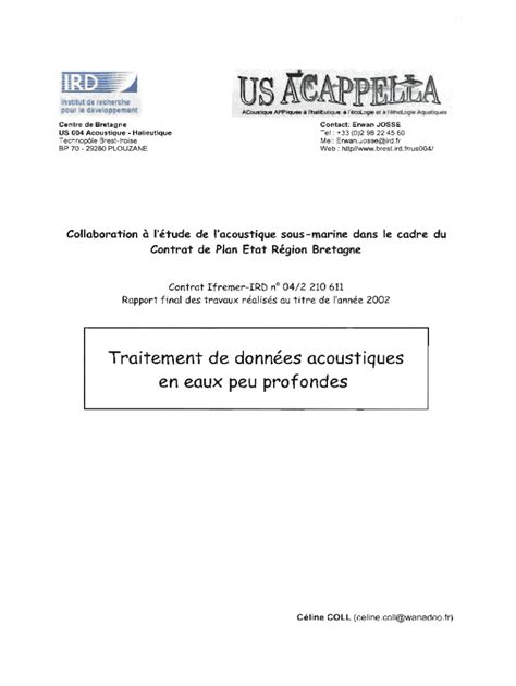 Remplissable En Ligne Horizon Documentation Ird Traitement De Donnes Acoustiques En Eaux Peu
