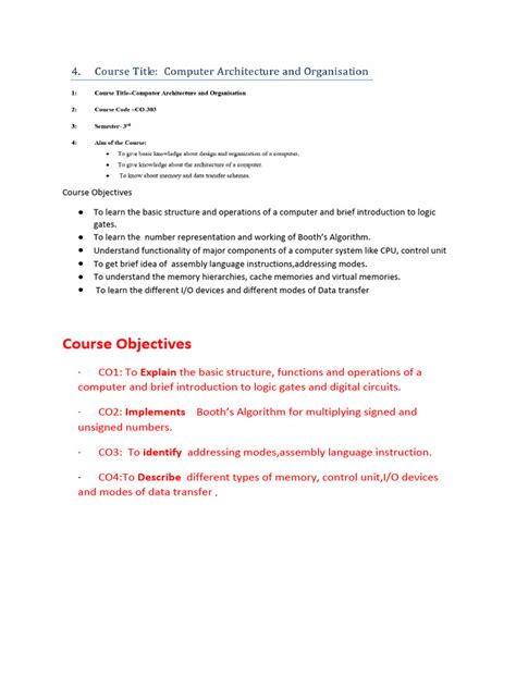 Coa Syllabus Computer Science Pdf