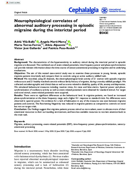 Pdf Neurophysiological Correlates Of Abnormal Auditory Processing In Episodic Migraine During