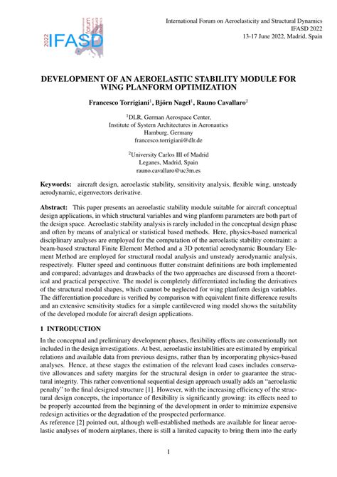 PDF Development Of An Aeroelastic Stability Module For Wing Planform Optimization