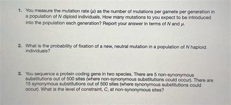 Solved 1 You Measure The Mutation Rate U As The Number Of
