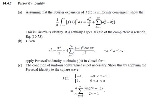 1442 Parsevals Identity A Assuming That The