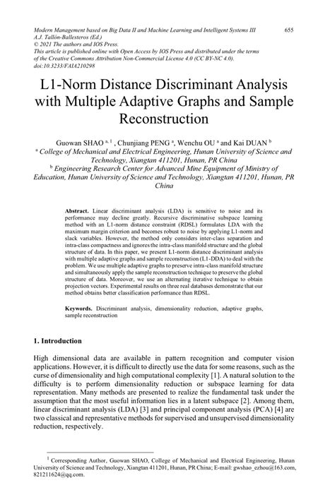 Pdf L1 Norm Distance Discriminant Analysis With Multiple Adaptive Graphs And Sample Reconstruction