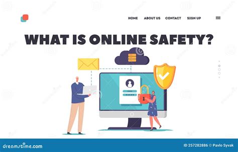 Online Safety Landing Page Template Computer And Account Protection Concept Stock Vector