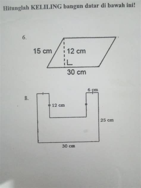 Matematika Sekolah Menengah Pertama Hitunglah Keliling Bangun Datar Di