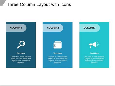Three Column Layout With Icons Powerpoint Presentation Pictures Ppt