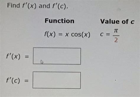 solved find f x ﻿and f c function value of
