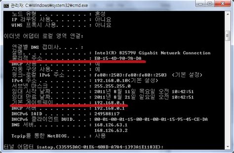 외부 ip 및 mac 주소 찾는 방법