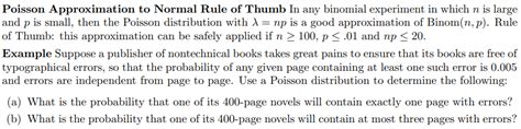 Solved Poisson Approximation To Normal Rule Of Thumb In Any Chegg